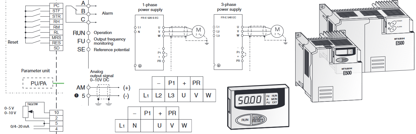 Mitsubishi FR-E500 vfd manuals